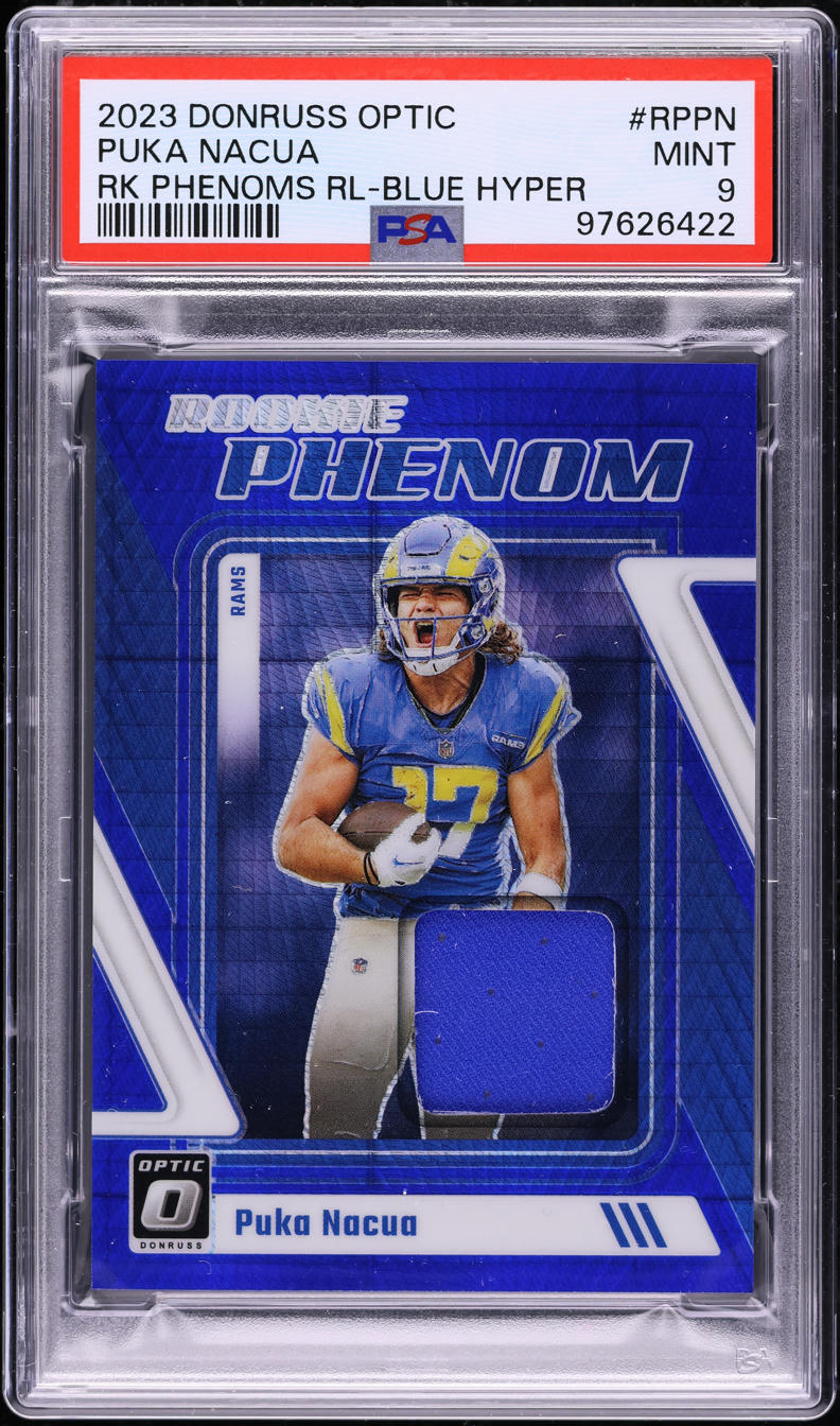 2023 Donruss Optic Phenoms Blue Hyper Puka Nacua ROOKIE PATCH #RPPN PSA 9 MINT on Fanatics Collect