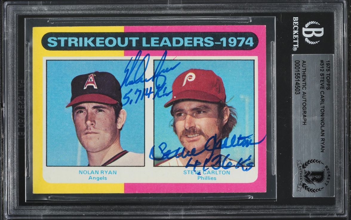 1975 Topps Nolan Ryan & Steve Carlton STRIKOUT LDRS, ROOKIE #312 BGS ...