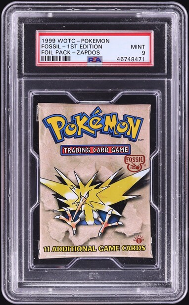 1999 Pokemon Fossil 1st Edition Booster Pack Zapdos Art PSA 9 MINT on Fanatics Collect