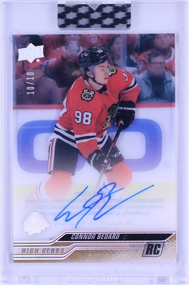 2023 Upper Deck Clear Cut High Gloss Connor Bedard ROOKIE AUTO 10/10 # ...