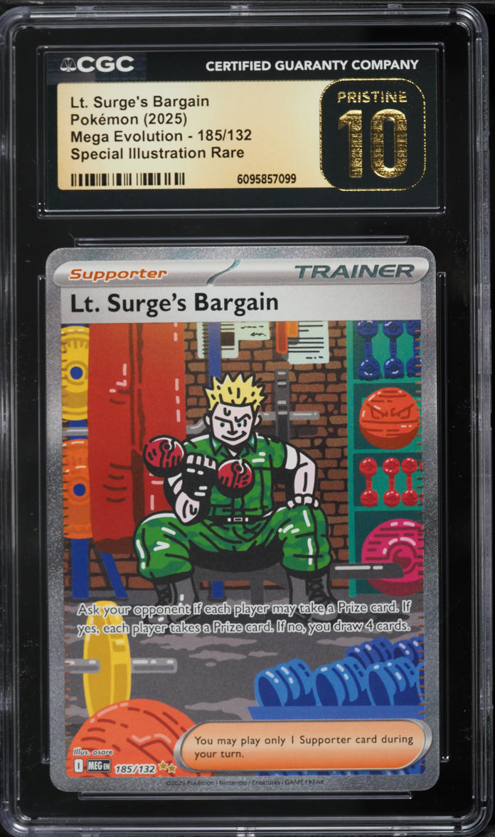 2025 Pokemon Mega Evolution SIR Lt. Surge's Bargain #185 CGC 10 ...