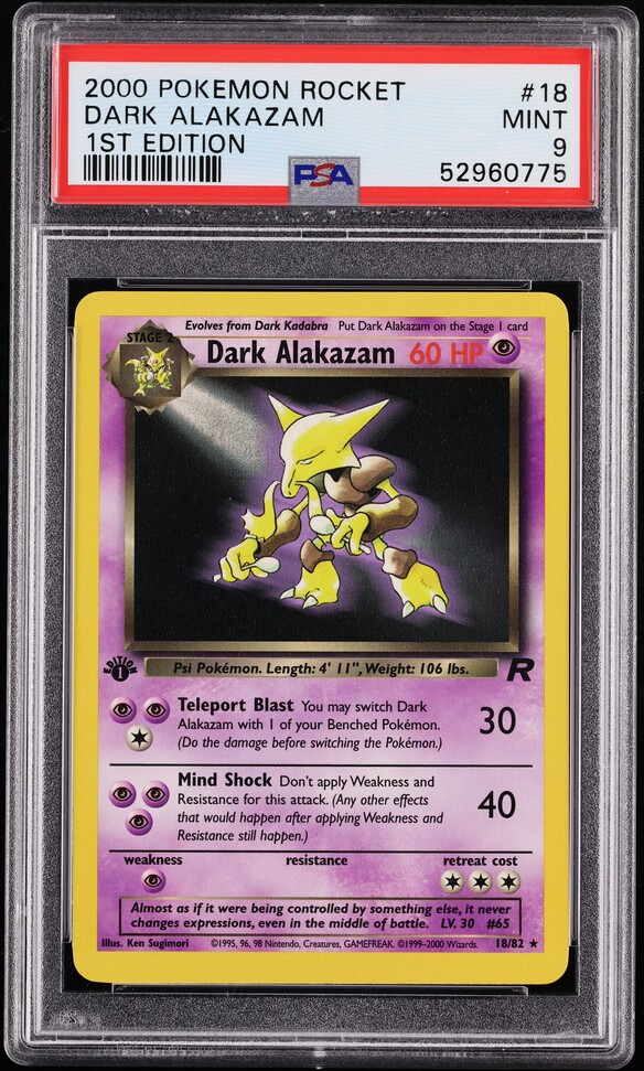 2000 Pokemon Team Rocket 1st Edition Dark Alakazam #18 PSA 9 MINT on ...