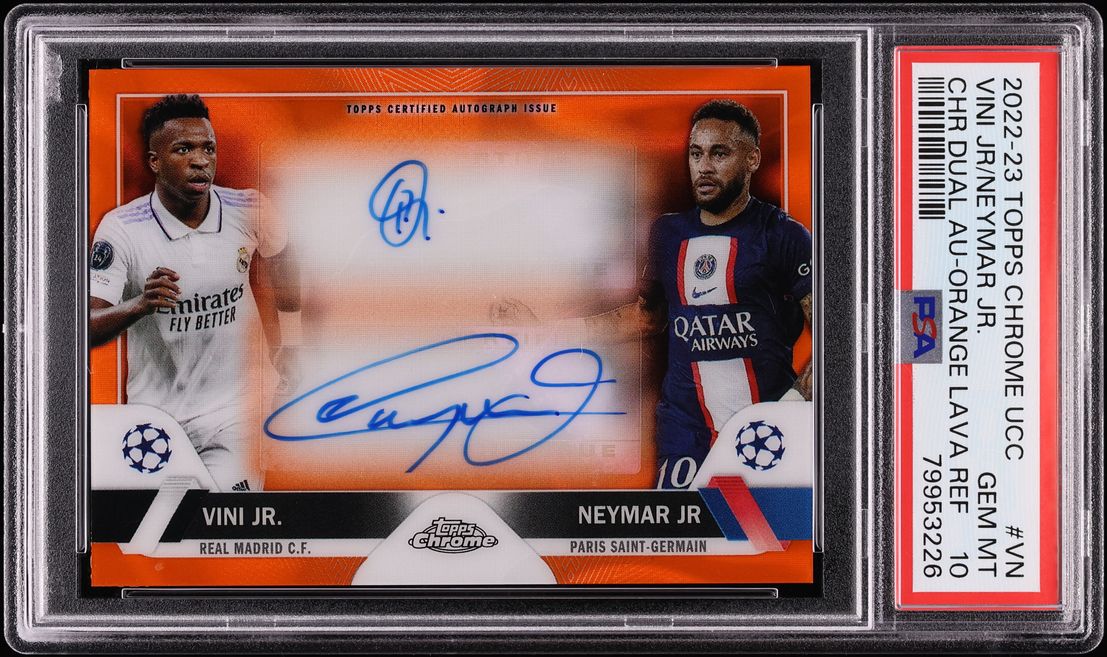 2022 Topps Chrome UEFA Orange Lava Refractor Vini Jr. & Neymar Jr. AUTO ...