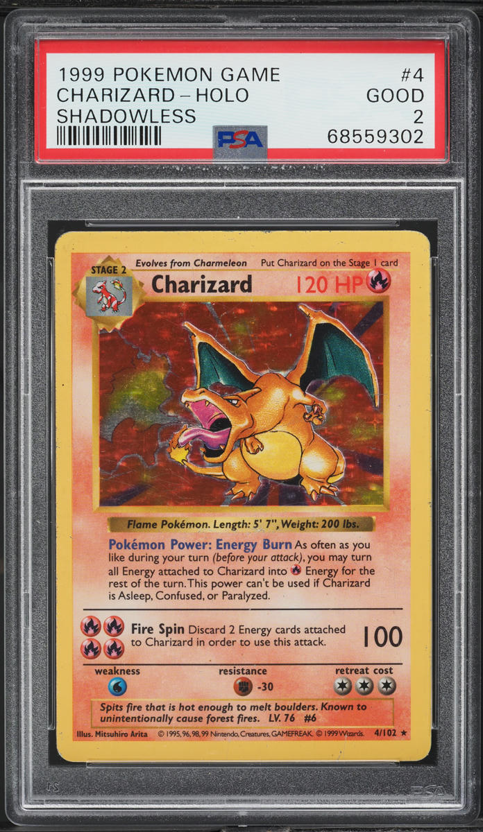 1999 Pokemon Base Set Shadowless Holo Charizard #4 PSA 2 GD on Fanatics ...