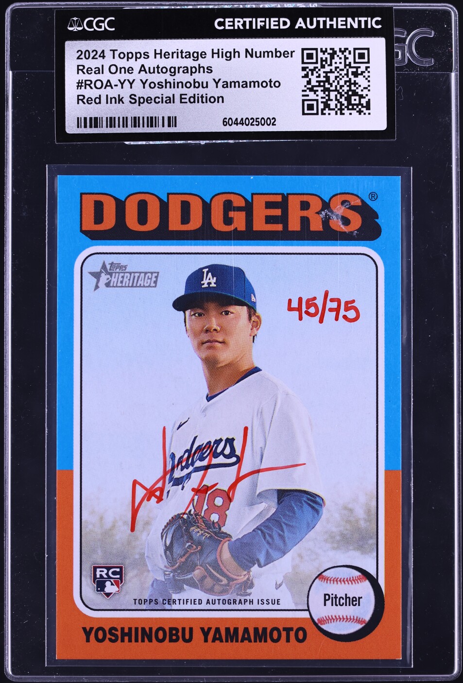 2024 Topps Heritage Real One Red Ink Yoshinobu Yamamoto RC AUTO /75 CGC ...