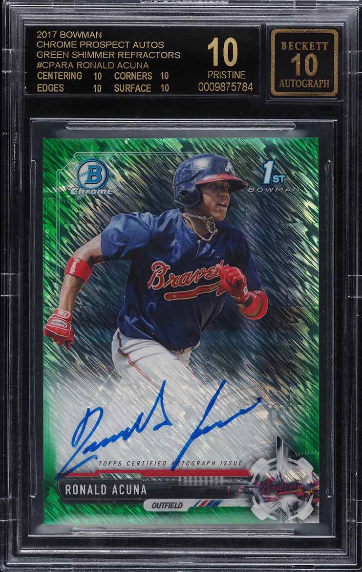 2017 Bowman Chrome Green Shimmer Refractor Ronald Acuna RC AUTO /99 BGS 10 BLACK on Fanatics Collect