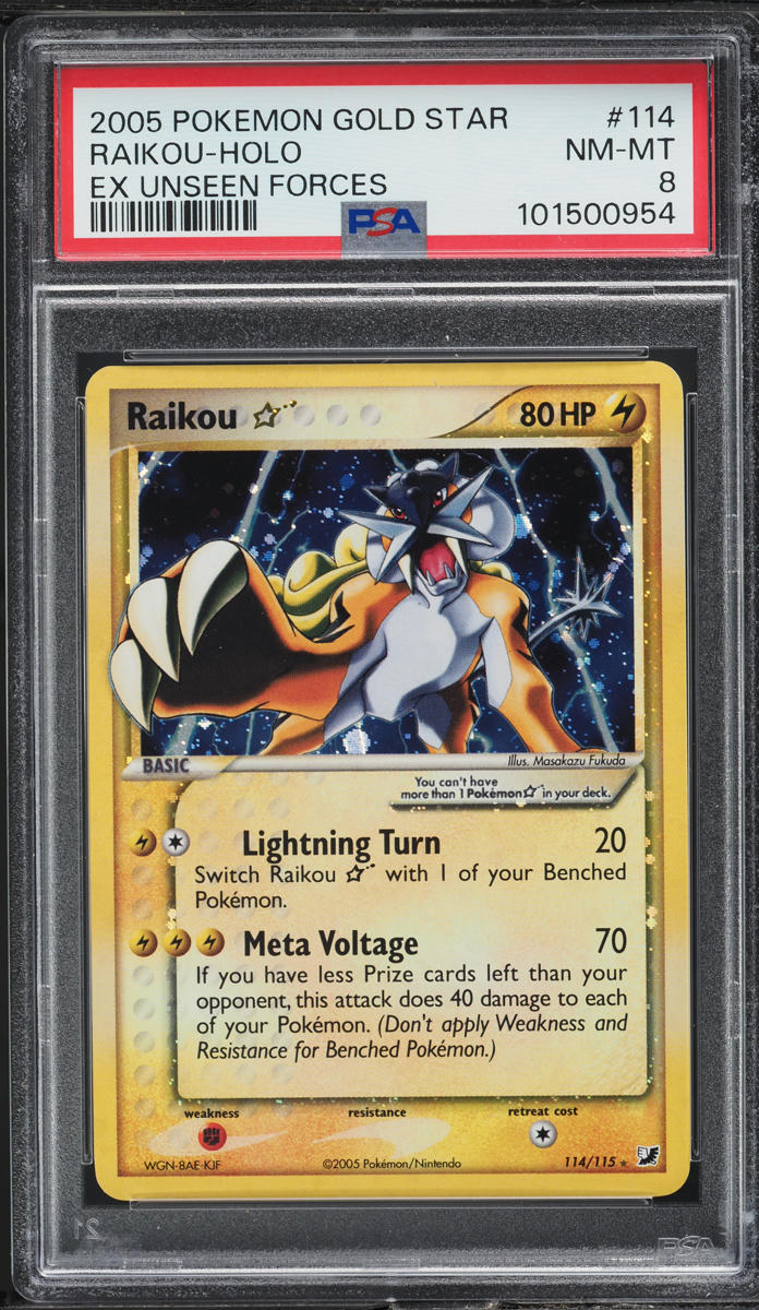 2005 Pokemon EX Unseen Forces Holo Raikou Gold Star #114 PSA 8 NM-MT on ...