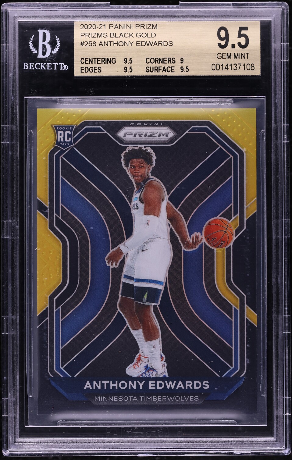 2020 Panini Prizm Black Gold Anthony Edwards ROOKIE /5 #258 BGS 9.5 GEM MINT on Fanatics Collect