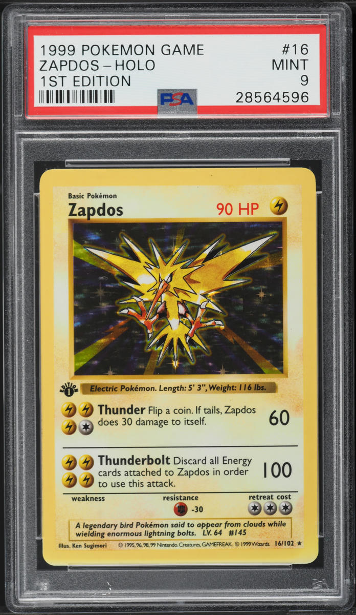 1999 Pokemon Base Set Shadowless 1st Edition Holo Zapdos #16 PSA 9 MINT ...