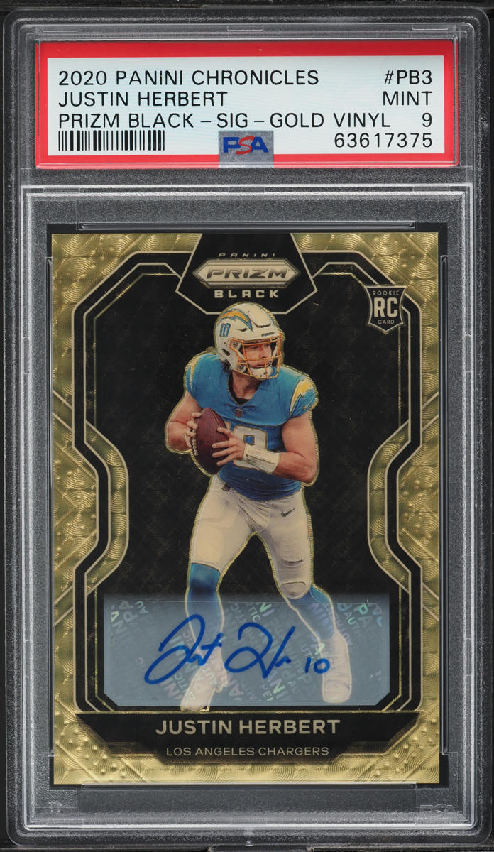 2020 Panini Chronicles Prizm Black Gold Vinyl Justin Herbert RC AUTO 1/ ...