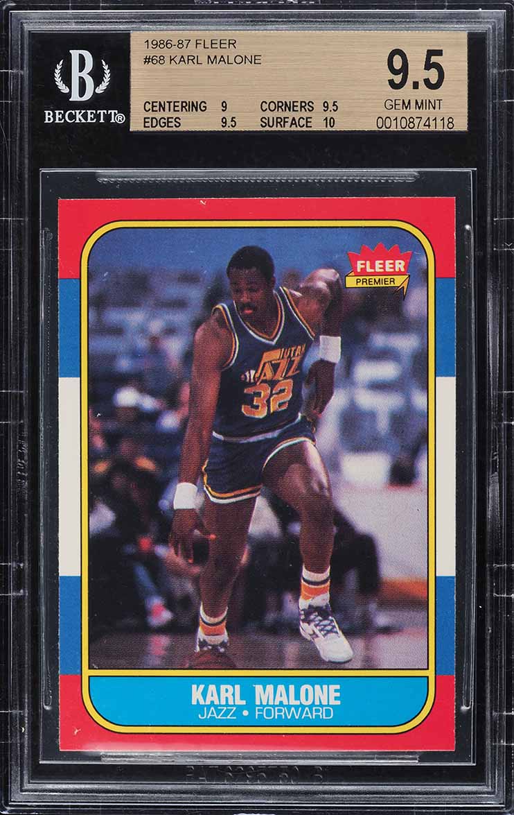 1986 Fleer Basketball Karl Malone ROOKIE #68 BGS 9.5 GEM MINT on ...