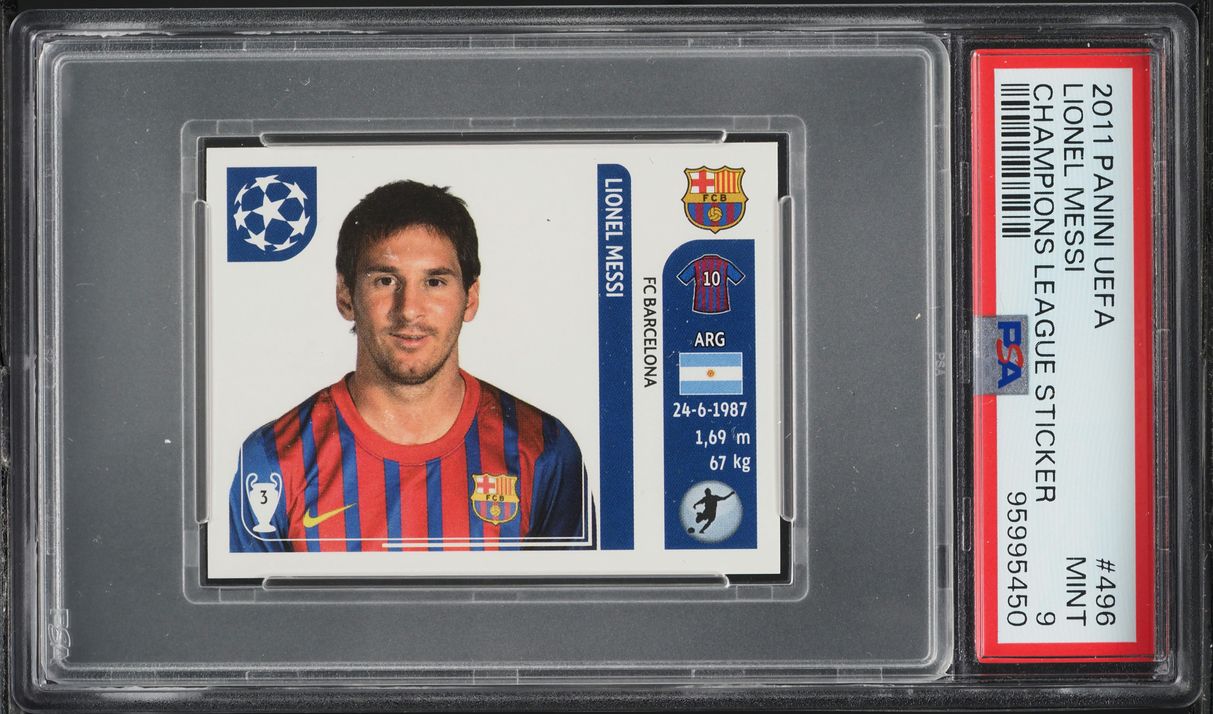 2011 Panini UEFA Champions League Sticker Lionel Messi #496 PSA 9 MINT ...
