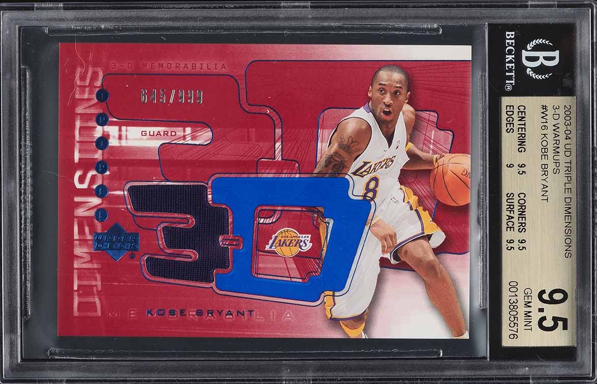 2003 Upper Deck Triple Dimensions 3-D Kobe Bryant PATCH /999 #W16 BGS 9 ...