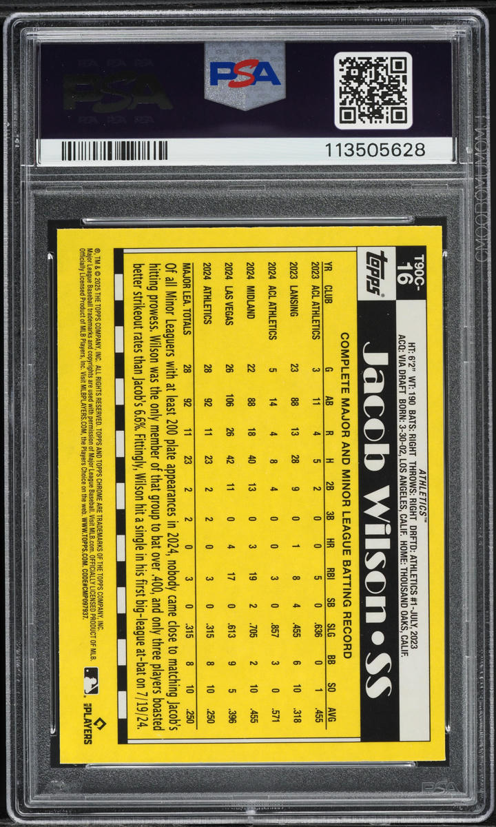 2025 Topps Chrome Silver Pack '90 Promo Jacob Wilson ROOKIE #16 PSA 10 ...