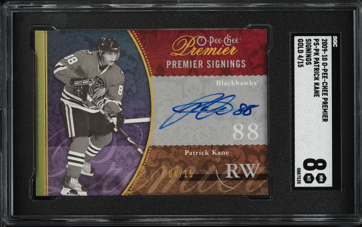2009 O-Pee-Chee Premier Signings Gold Patrick Kane AUTO /15 #PS-PK SGC ...