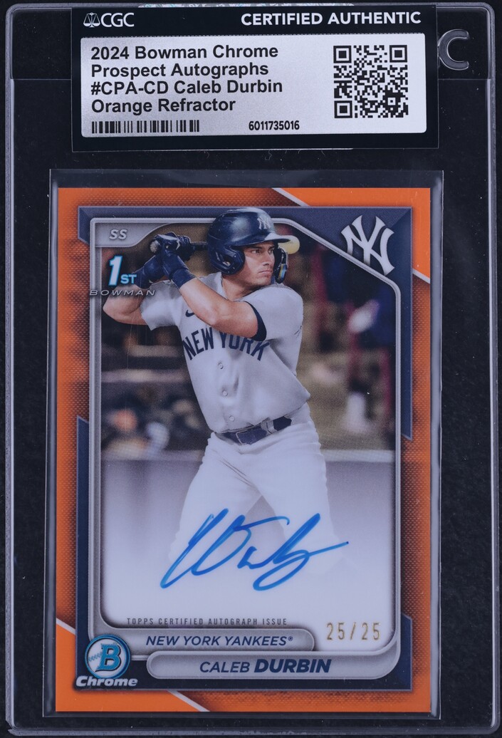 2024 Bowman Chrome Orange Refractor Caleb Durbin ROOKIE AUTO 25/25 CGC ...