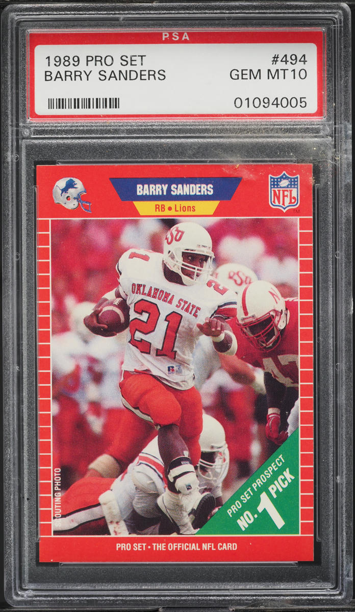 1989 Pro Set Football Barry Sanders ROOKIE #494 PSA 10 GEM MINT on ...
