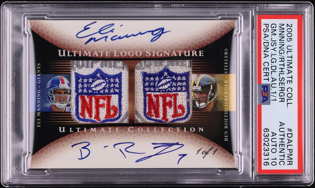 2005 Ultimate Eli Manning Roethlisberger DUAL NFL SHIELD PATCH AUTO 1/1 ...
