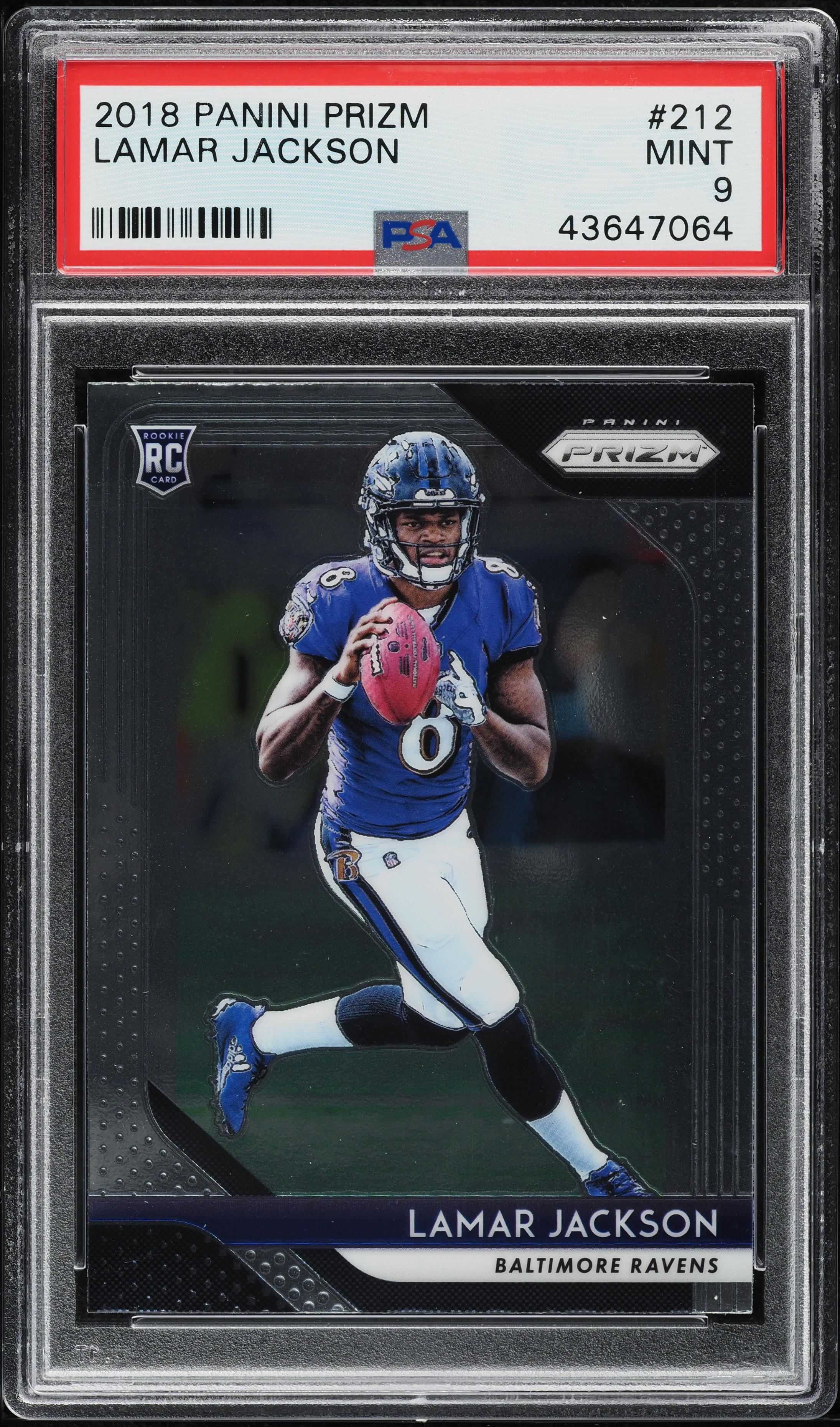 2018 Panini Prizm Lamar Jackson ROOKIE #212 PSA 9 MINT on Fanatics Collect