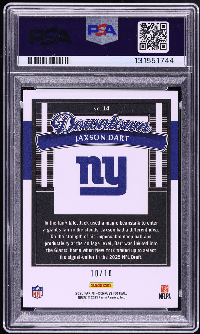 2025 Donruss Downtown! Gold Jaxson Dart ROOKIE 10/10 #14 PSA 10 GEM ...