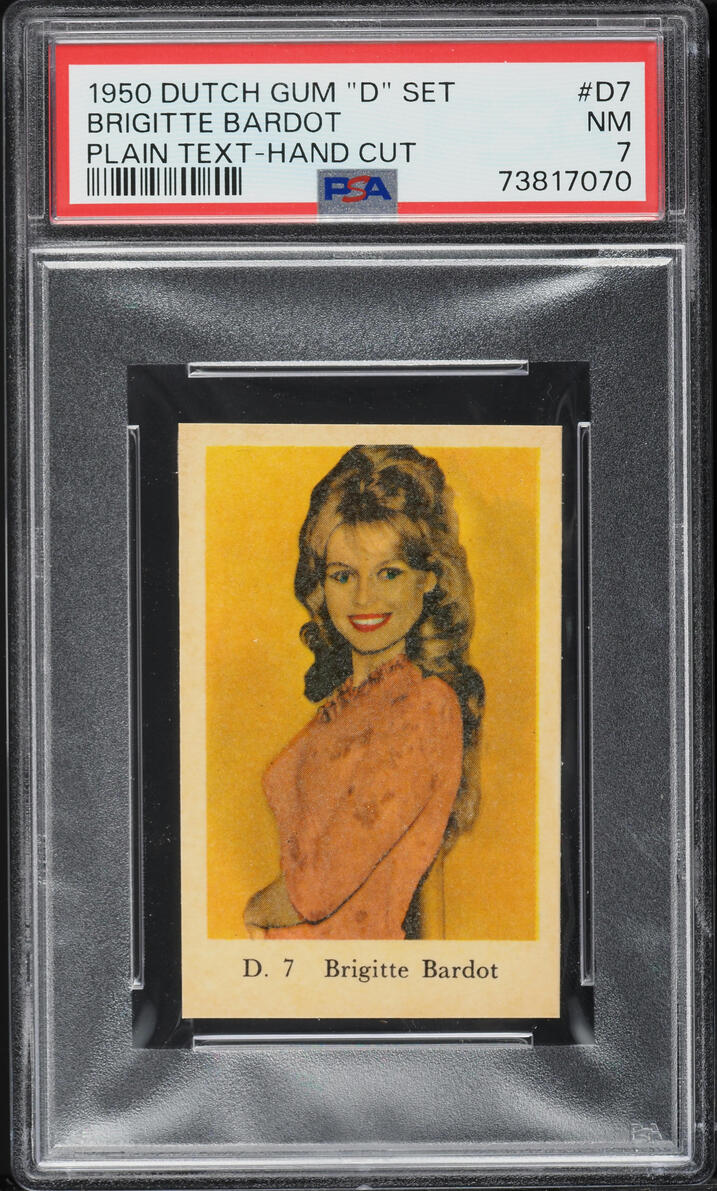 1950 Dutch Gum Cards "D" Set Brigitte Bardot PLAIN TEXT-HAND CUT #D7 PSA 7 NRMT on Fanatics Collect
