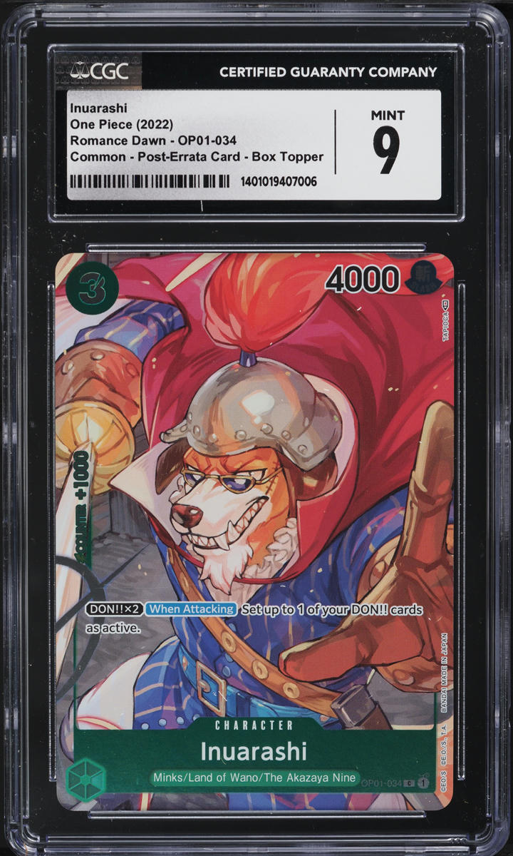2022 One Piece Romance Dawn Post-Errata Box Topper Inuarashi #OP01-034 CGC 9 on Fanatics Collect