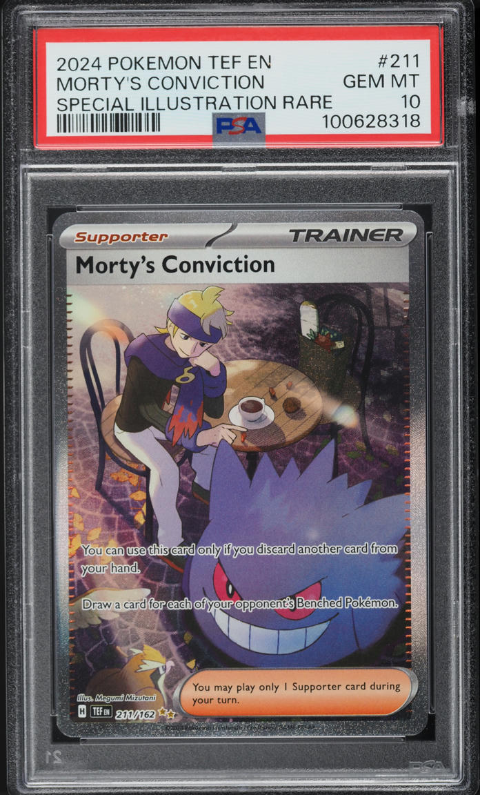 2024 Pokemon SV Temporal Forces SIR Morty's Conviction #211 PSA 10 GEM MINT on Fanatics Collect
