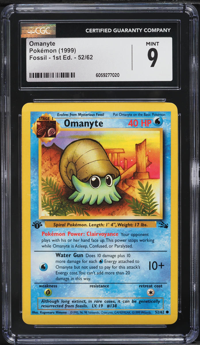 1999 Pokemon Fossil 1st Edition Omanyte #52 CGC 9 MINT on Fanatics Collect