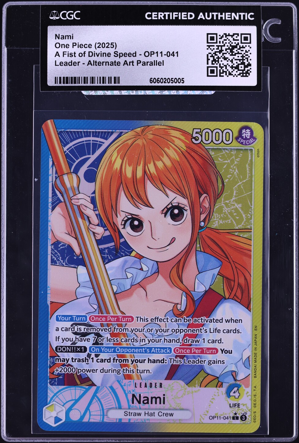 2025 One Piece A Fist Of Divine Speed Alt Art Nami #OP11-041 CGC AUTH ...