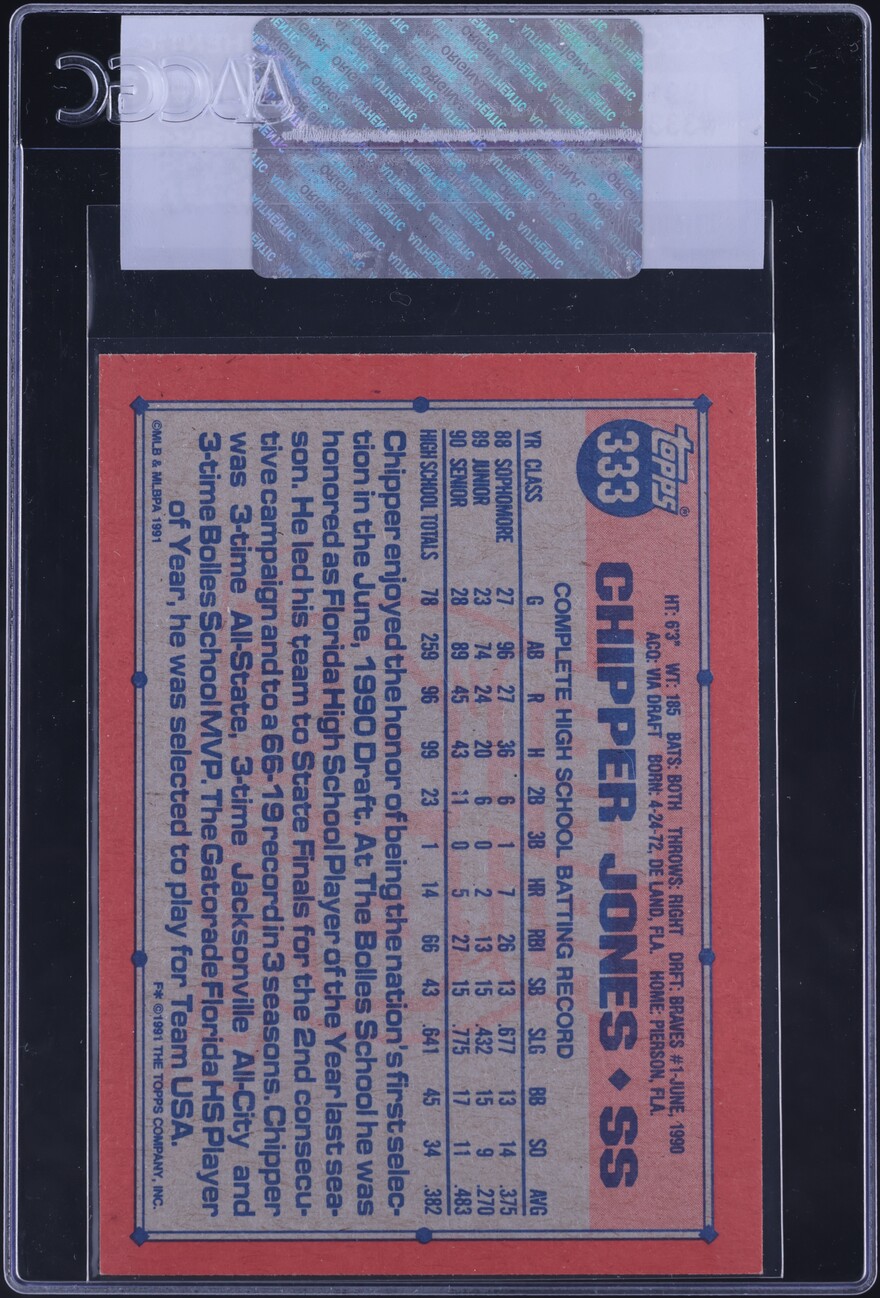 1991 Topps Chipper Jones ROOKIE #333 CGC AUTH on Fanatics Collect