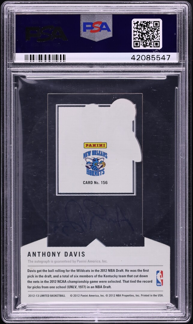 2012 Panini Limited Die-Cut Anthony Davis ROOKIE AUTO /199 #156 PSA 9 ...