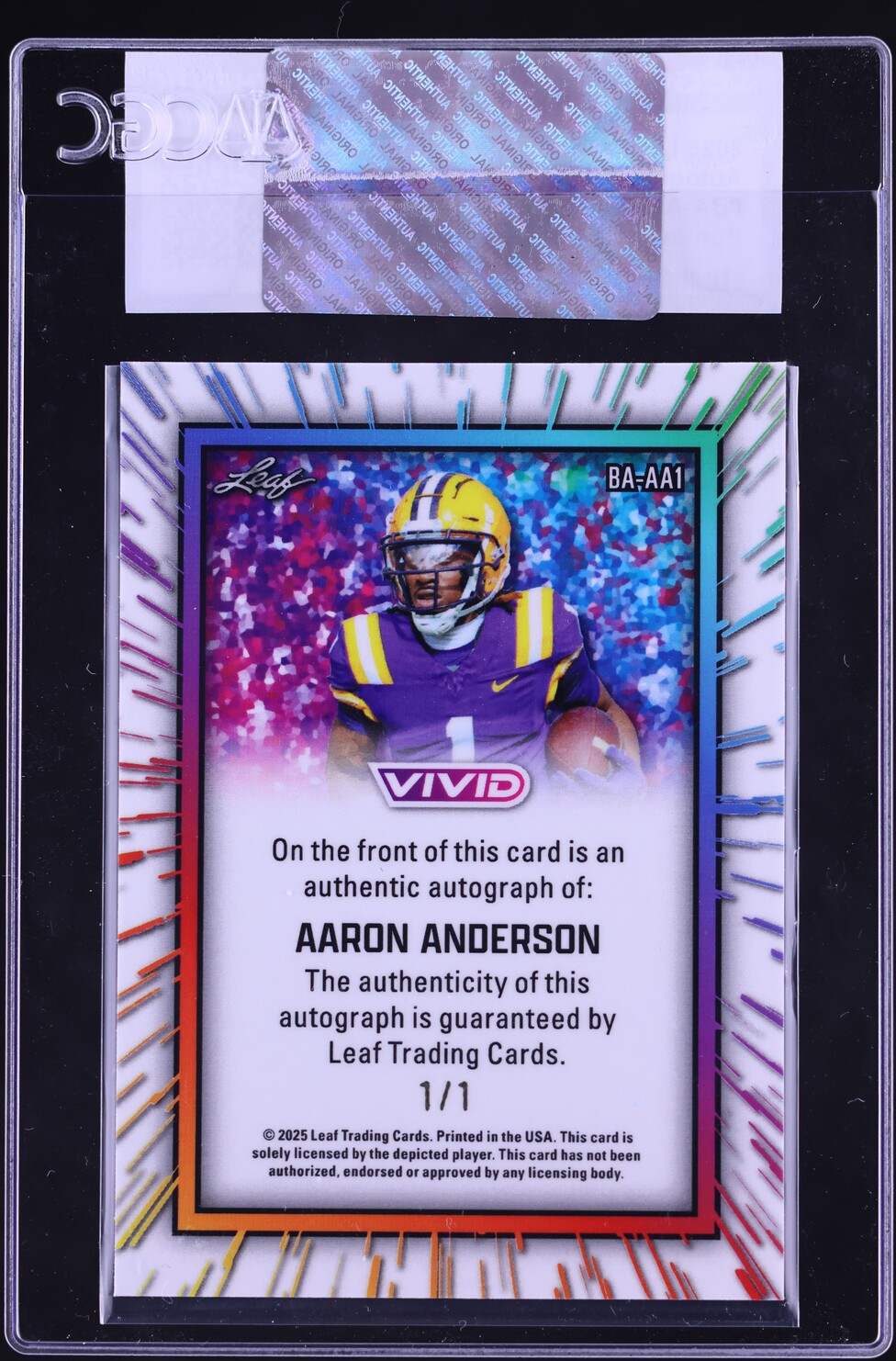 2025 Leaf Vivid Purple Crystal Aaron Anderson ROOKIE AUTO 1/1 #BA-AA1 ...