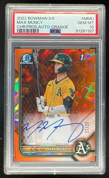 2022 Bowman Sapphire Chrome Autograph Orange #BSPA-MMU Max Muncy Auto ...