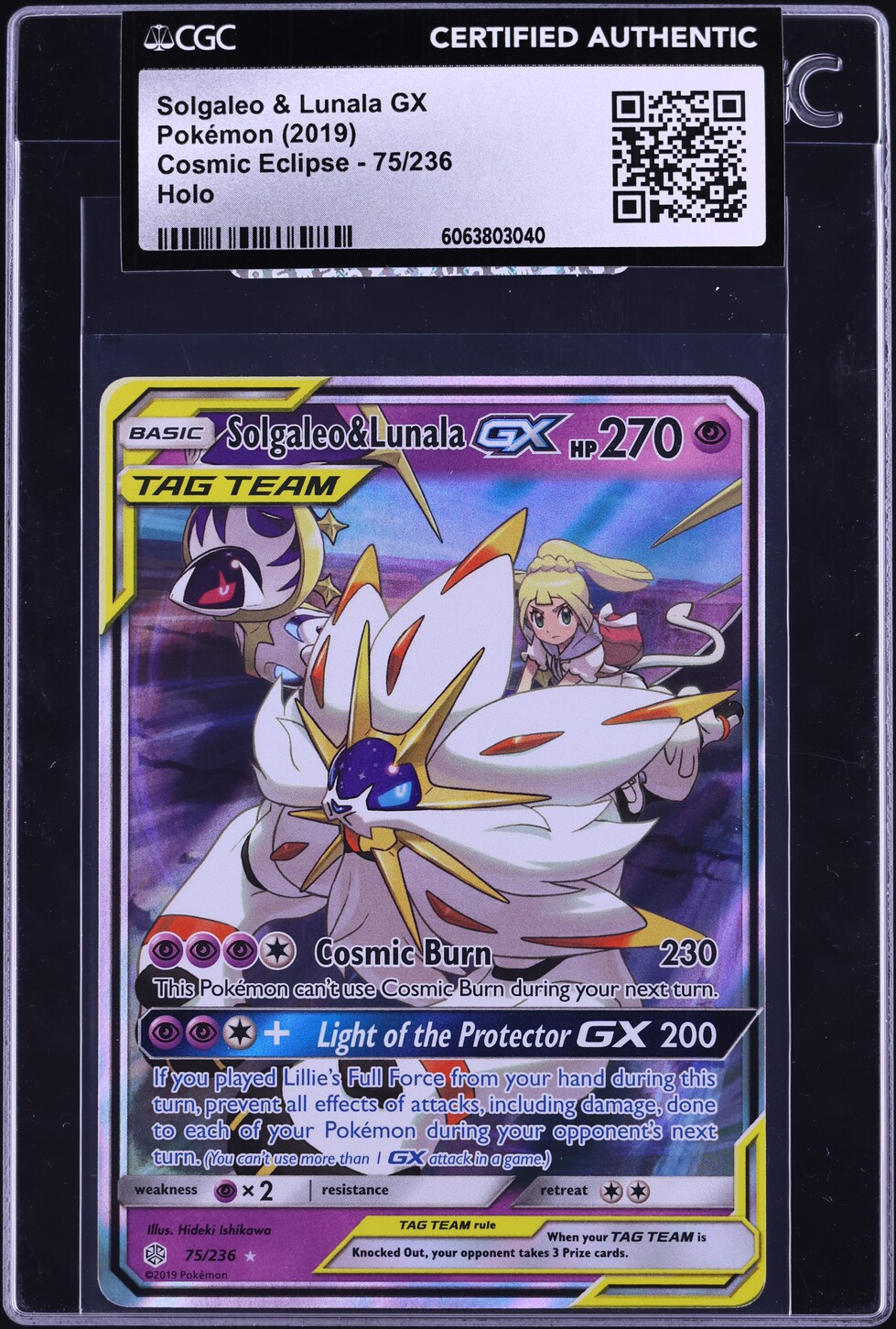 2019 Pokemon SM Cosmic Eclipse Full Art Solgaleo & Lunala GX #75 CGC ...