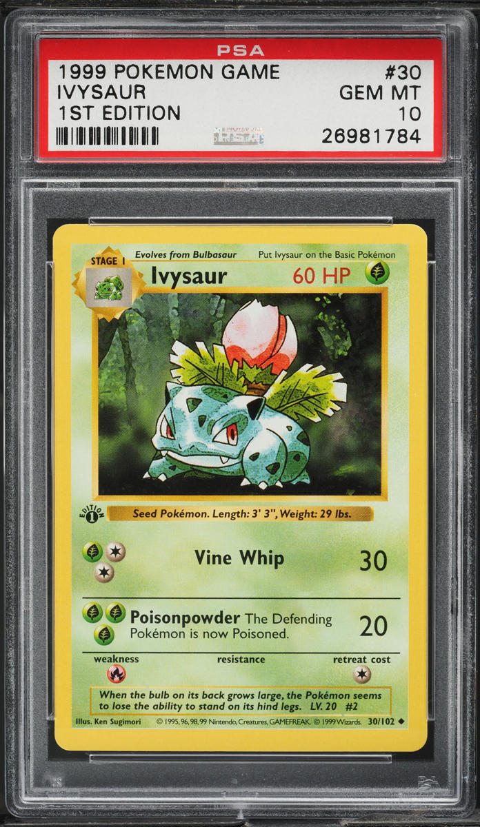 1999 Pokemon Base Set Shadowless 1st Edition Ivysaur #30 PSA 10 GEM MINT on Fanatics Collect
