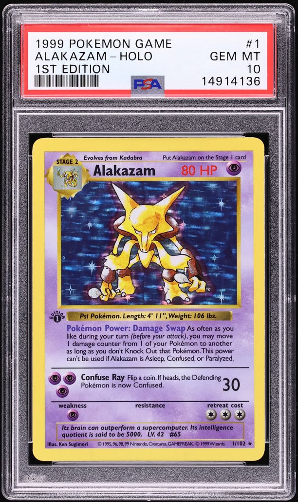 1999 Pokemon Base Set Shadowless 1st Edition Holo Alakazam #1 PSA 10 ...