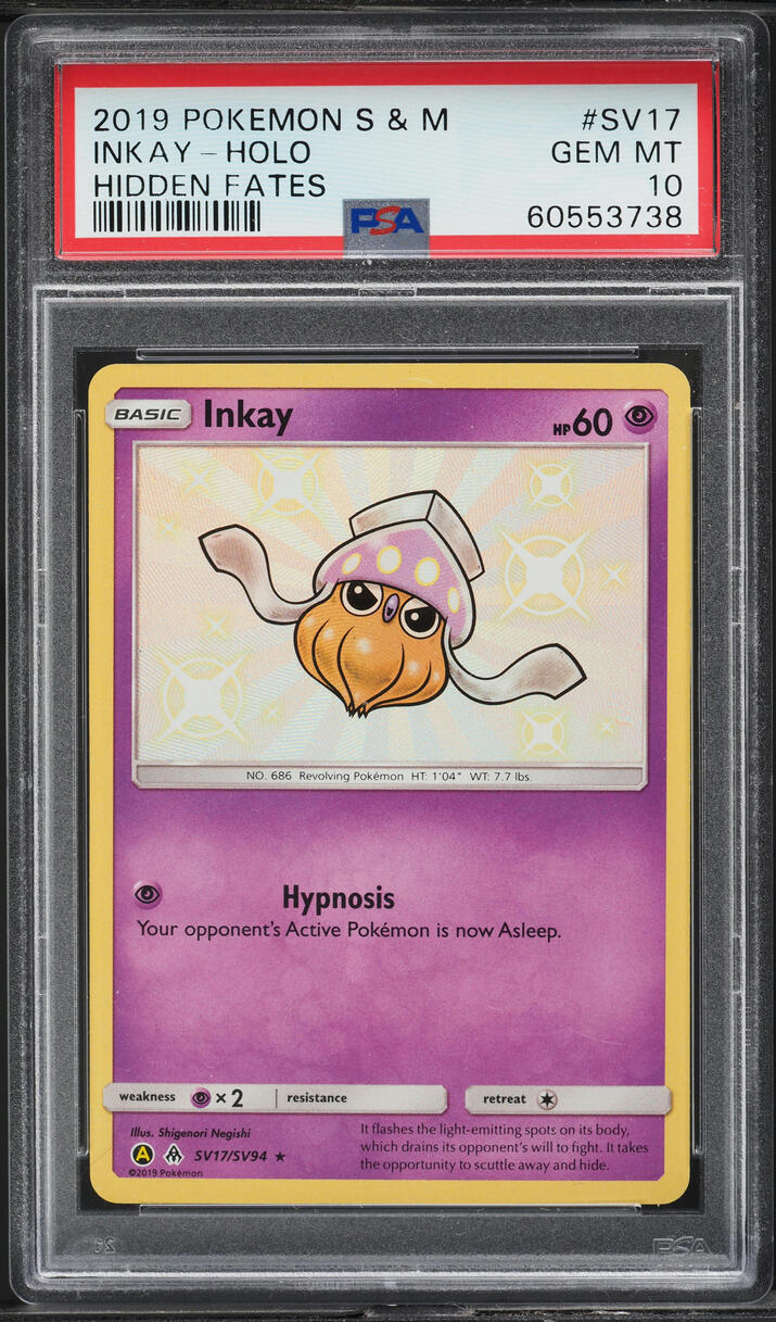 2019 Pokemon Sun & Moon Hidden Fates Shiny Inkay #SV17 PSA 10 GEM MINT ...