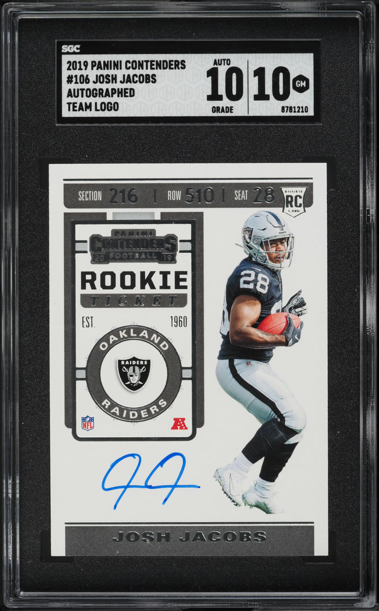 2019 Panini Contenders Team Logo Josh Jacobs ROOKIE AUTO #106 SGC 10 ...