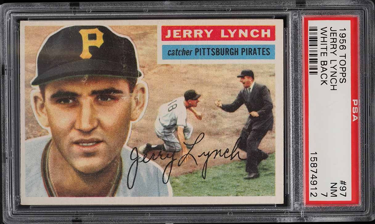 1956 Topps Jerry Lynch WHITE BACK #97 PSA 7 NRMT on Fanatics Collect
