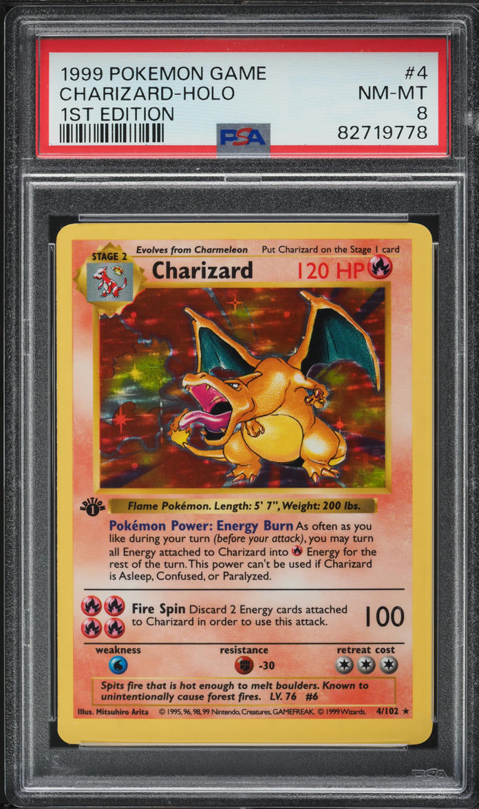 1999 Pokemon Base Set Shadowless 1st Edition Holo Charizard #4 PSA 8 NM ...