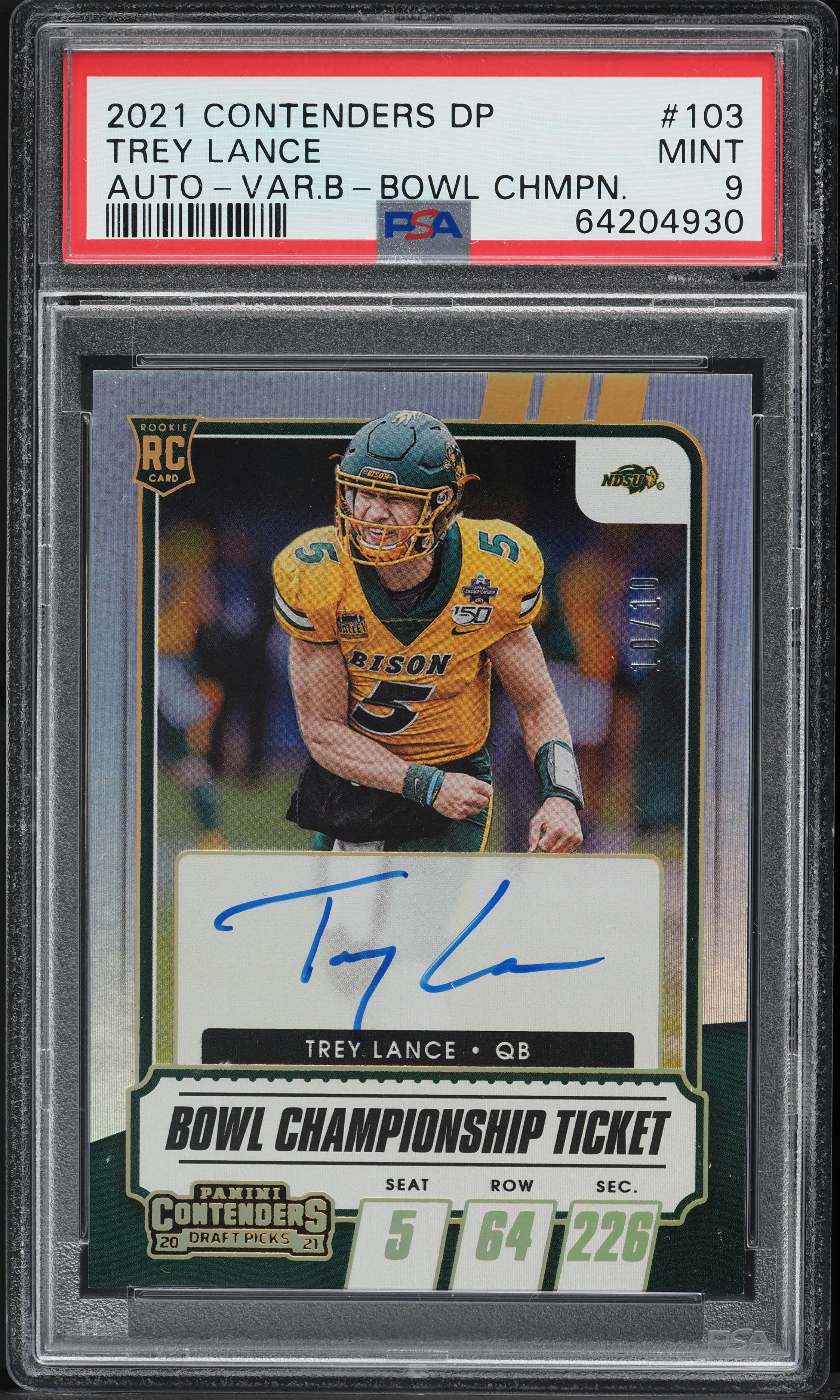 2021 Panini Contenders Draft Picks Bowl Trey Lance ROOKIE AUTO 10/10 ...