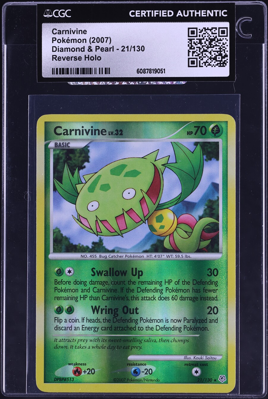 2007 Pokemon Diamond & Pearl Reverse Holo Carnivine #21 CGC AUTH on ...