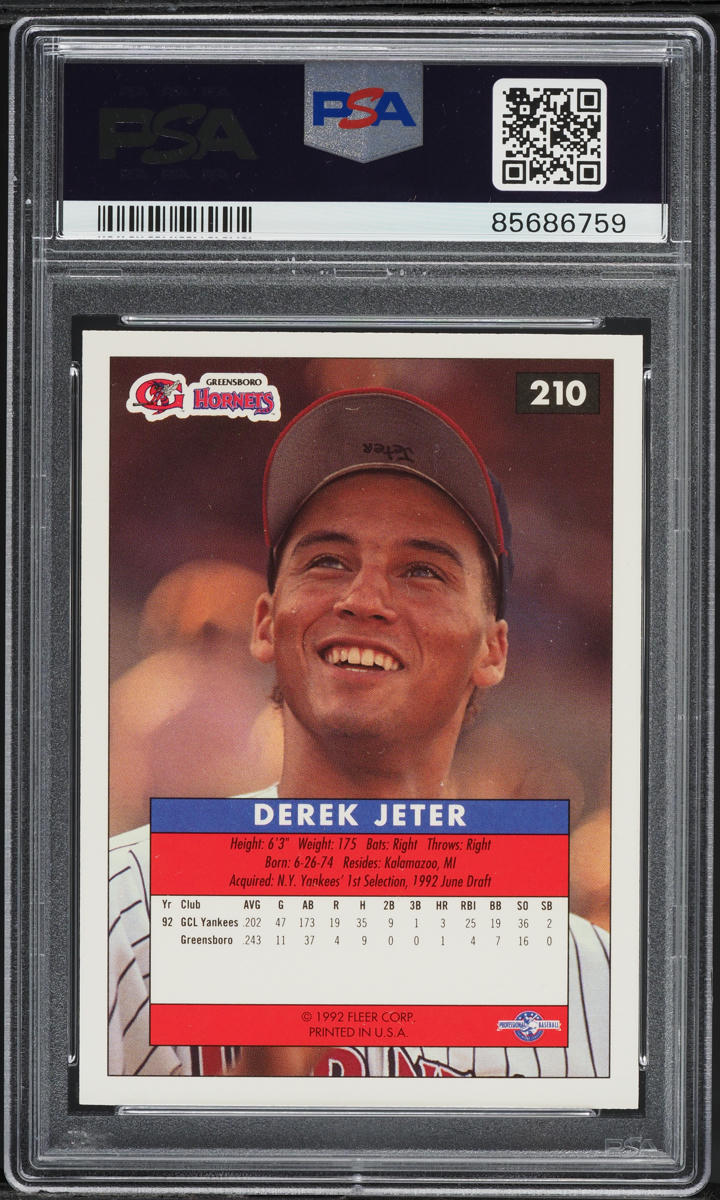 1992 Fleer Excel Derek Jeter ROOKIE #210 PSA 10 GEM MINT on Fanatics Collect