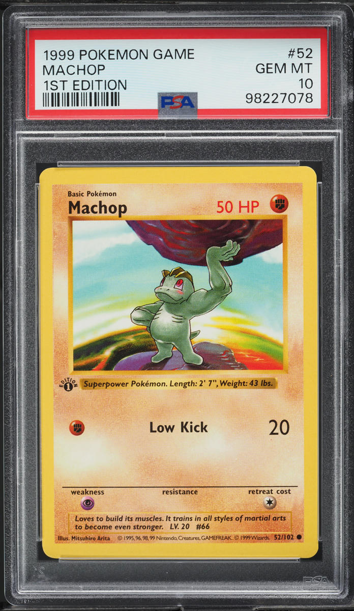 1999 Pokemon Base Set Shadowless 1st Edition Machop #52 PSA 10 GEM MINT ...