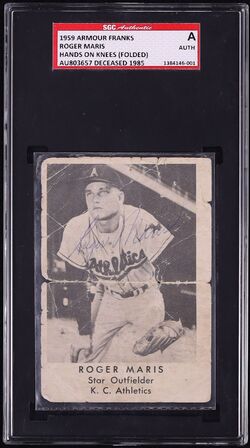 1959 Armour Franks Roger Maris AUTO, HANDS ON KNEES SGC AUTH on ...