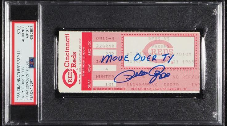 1985 Cincinnati Reds Ticket Stub Passes Ty Cobb Pete Rose AUTO DNA 10 ...