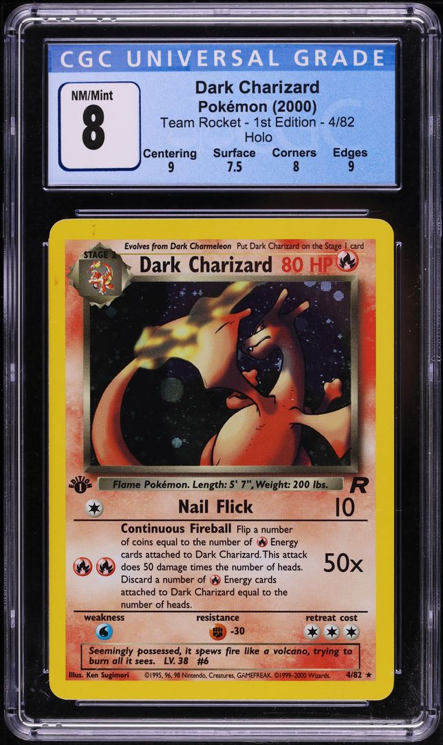 2000 Pokemon Team Rocket 1st Edition Holo Dark Charizard #4 CGC 8 NM-MT ...