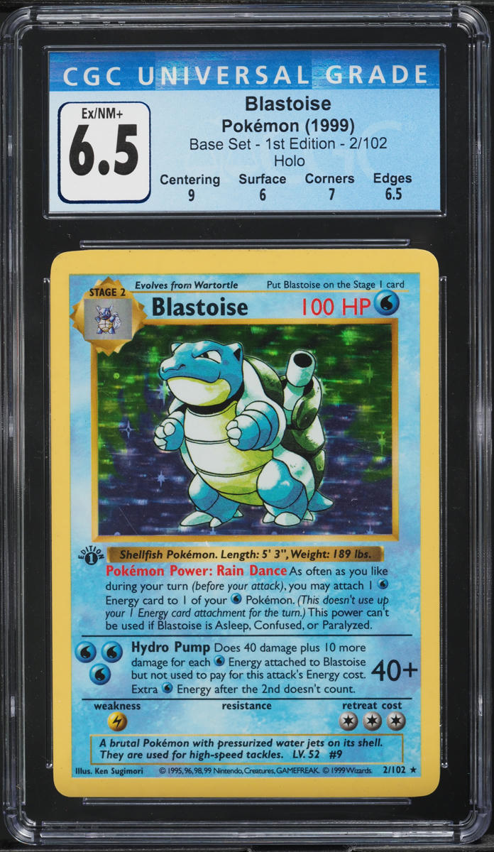 1999 Pokemon Base Set Shadowless 1st Edition Holo Blastoise #2 CGC 6.5 ...