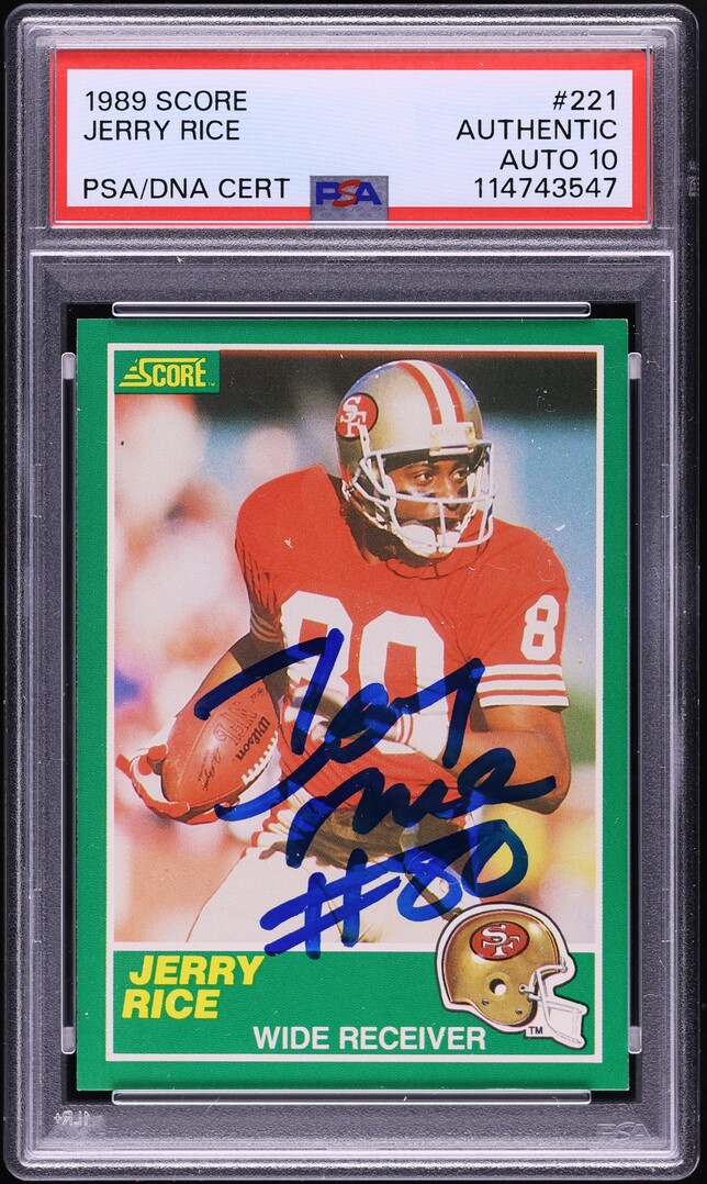 1989 Score Football Jerry Rice AUTO DNA 10 #221 PSA AUTH on Fanatics ...