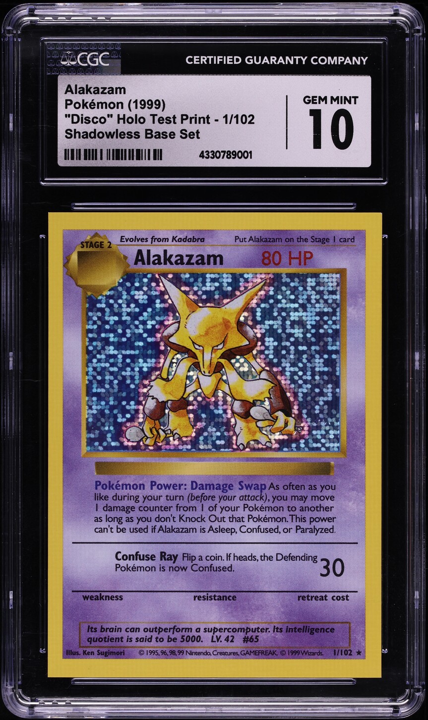 1999 Pokemon "Disco" Holo Test Print Shadowless Base Set Alakazam #1 ...